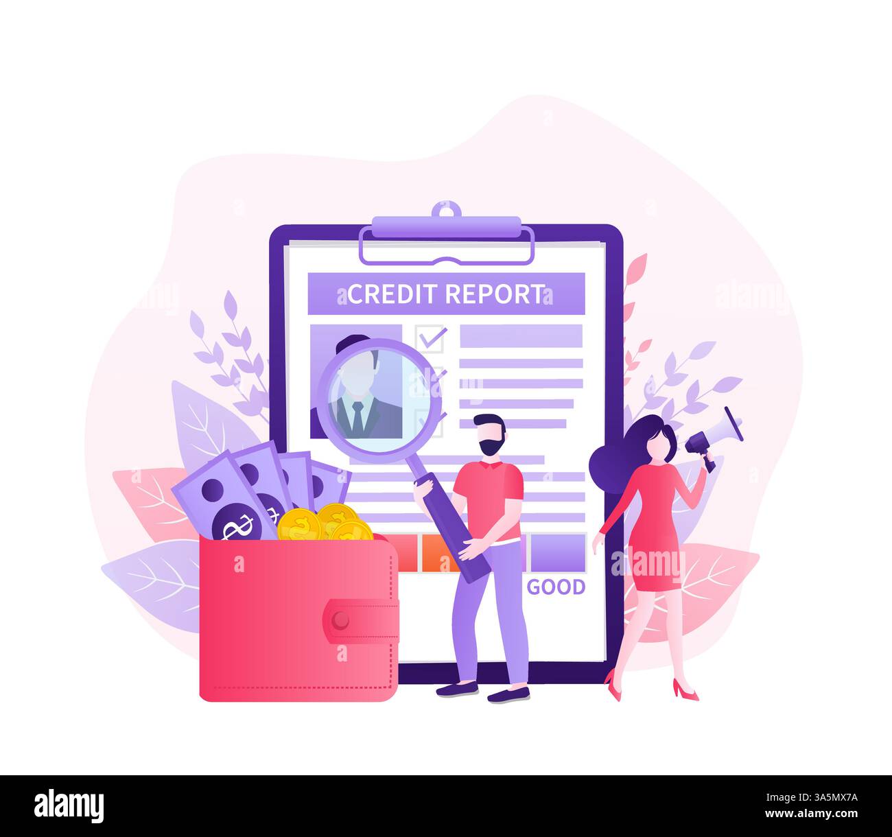 Credit report with hand. Business card. Online concept. Financial chart ...