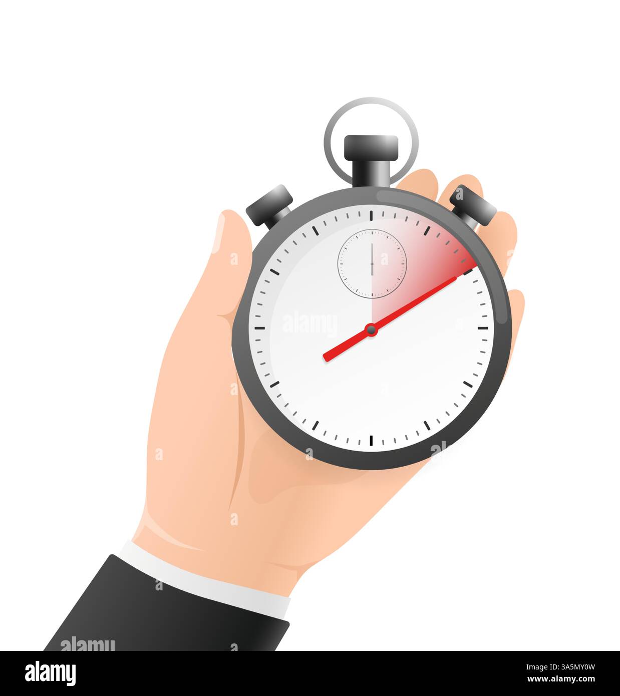 Cartoon icon with timer with hand on white background. Business design ...