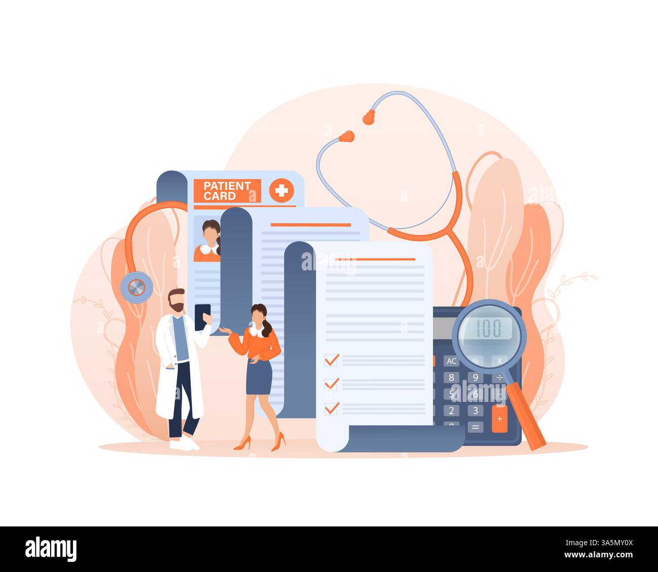 Patient card. Flat design vector illustration. Patient card with people ...