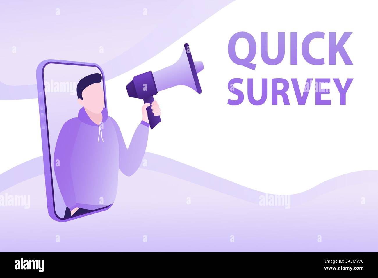 Template with quick survey man holding megaphone on white background ...