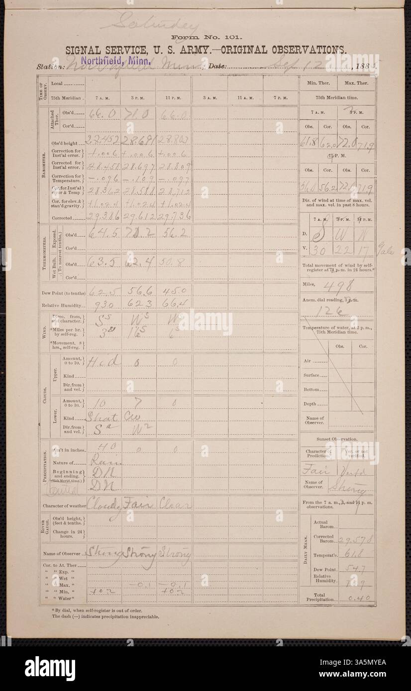 The Carleton College weather record from September 1885 documents ...