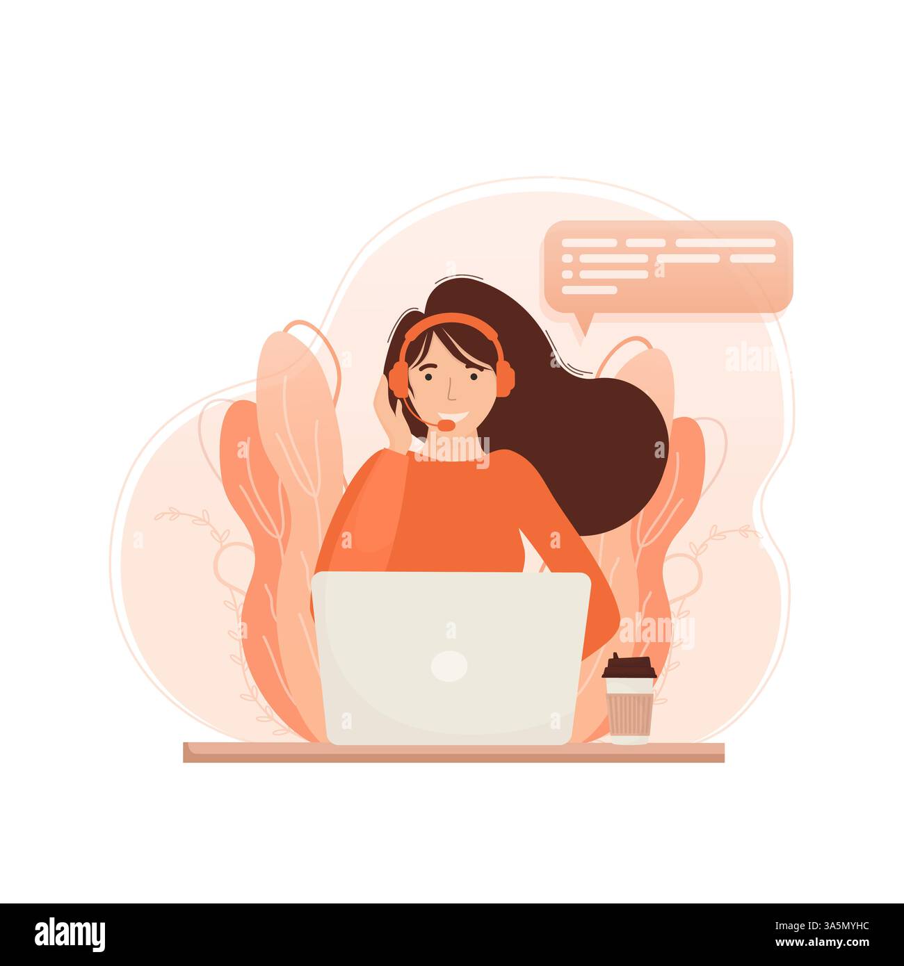 Call center, hotline flat vector illustrations. Smiling office workers with headsets cartoon ...