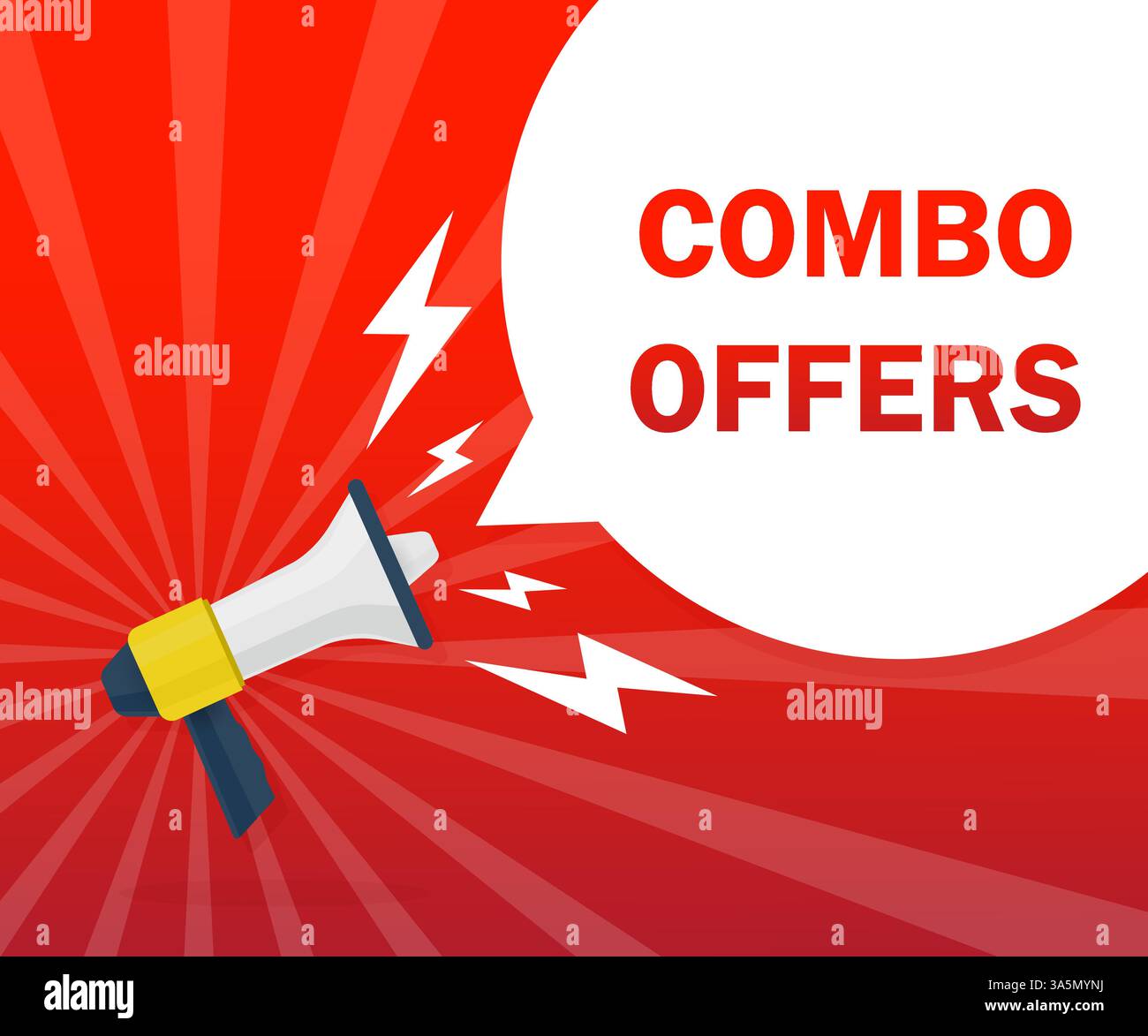 Combo offers with megaphone and speach bubble on a red background ...