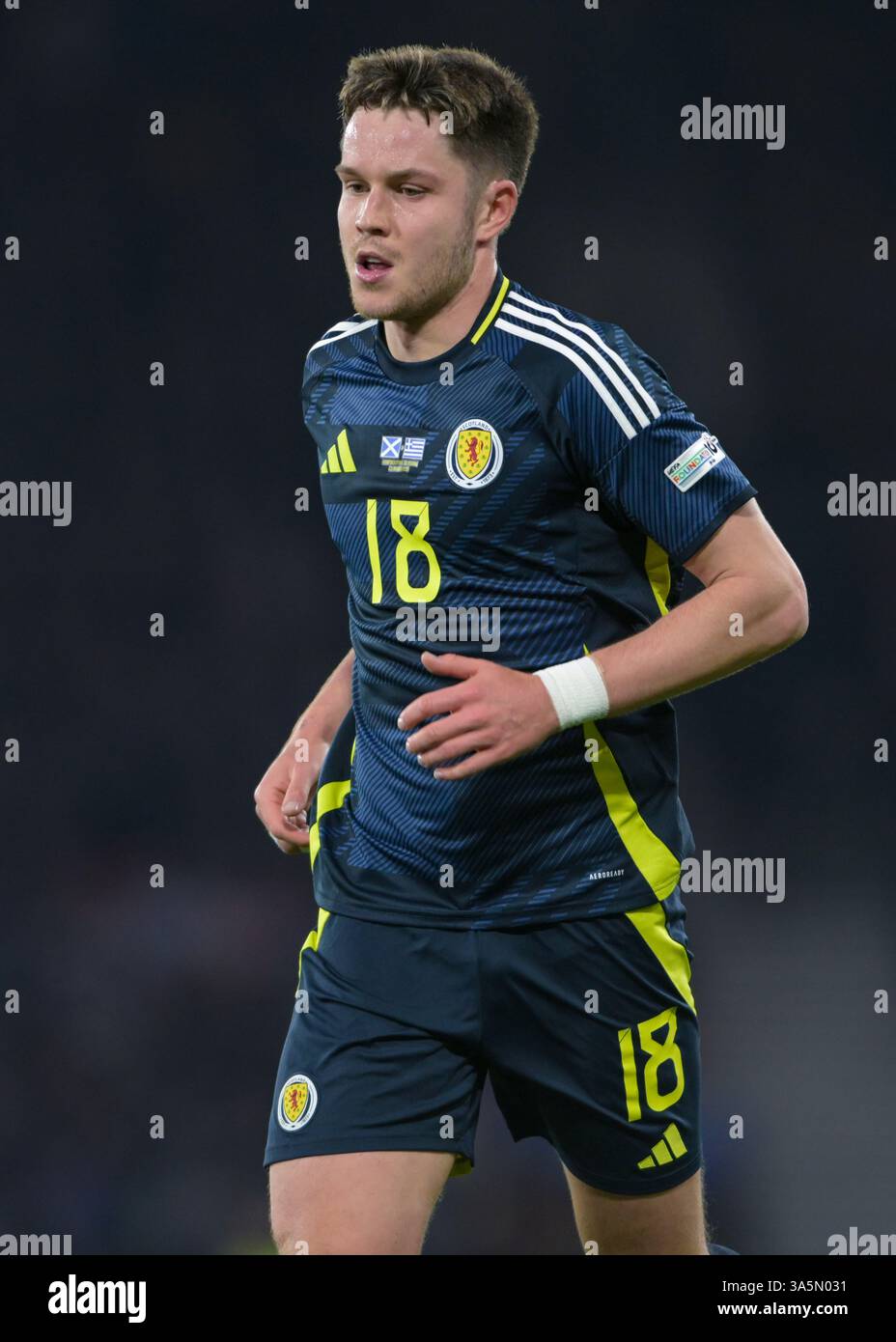 Glasgow, UK. 23rd Mar, 2025. George Hirst of Scotland during the UEFA ...