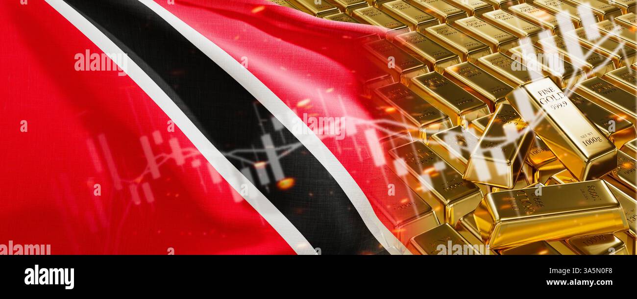 Gold bars with Trinidad and Tobago flag. Chart simply precious metals ...