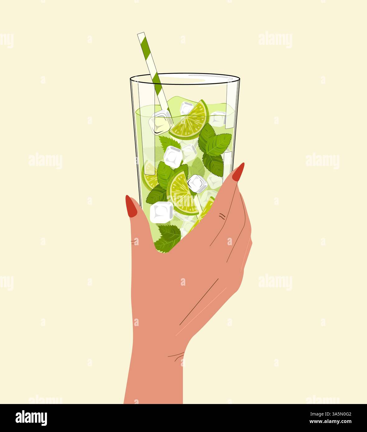 Mojito cocktail. Cute colorful vector illustration. Hand drawn alcohol ...