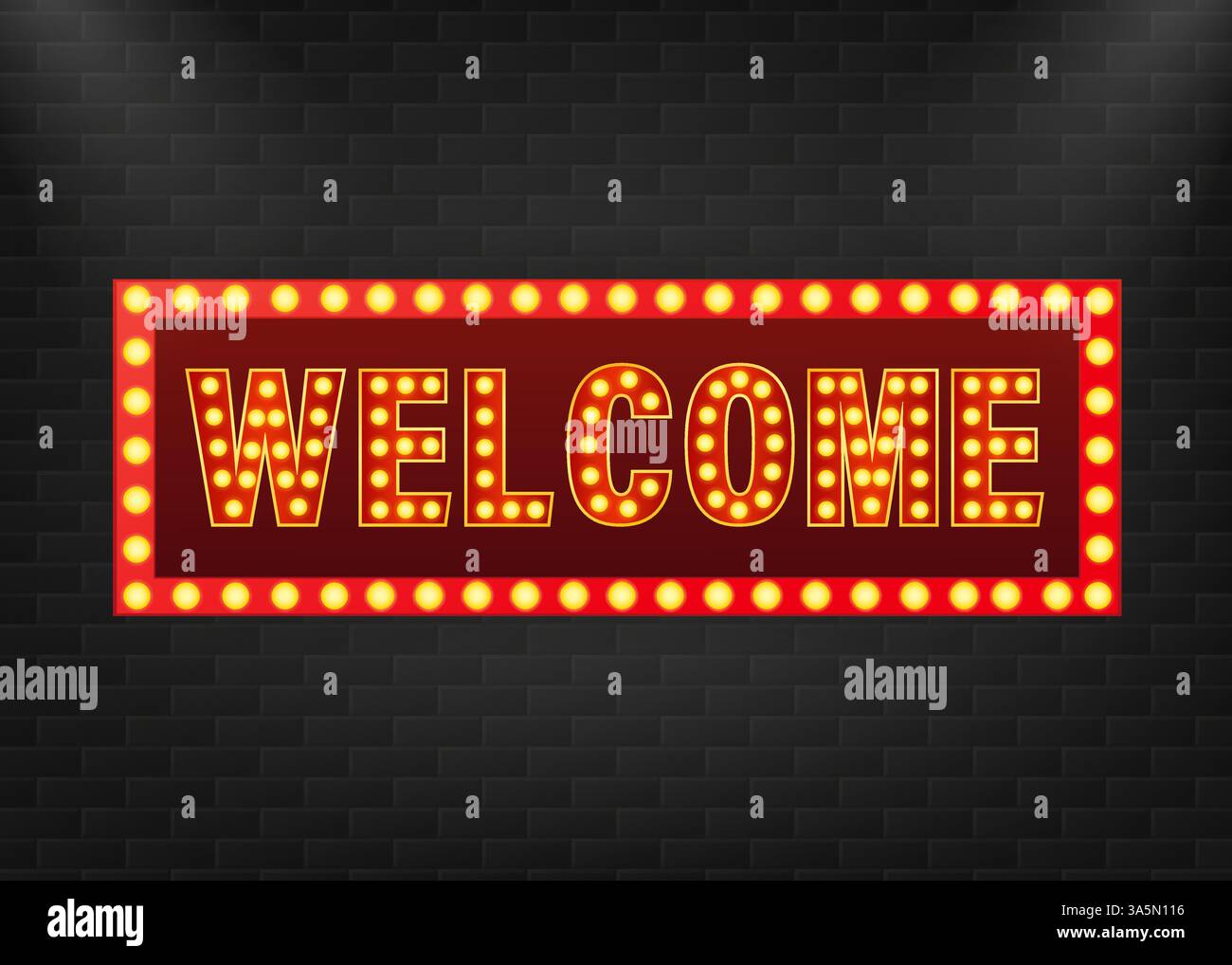 Retro banner welcome on purple backdrop. Light effect. Bright star ...