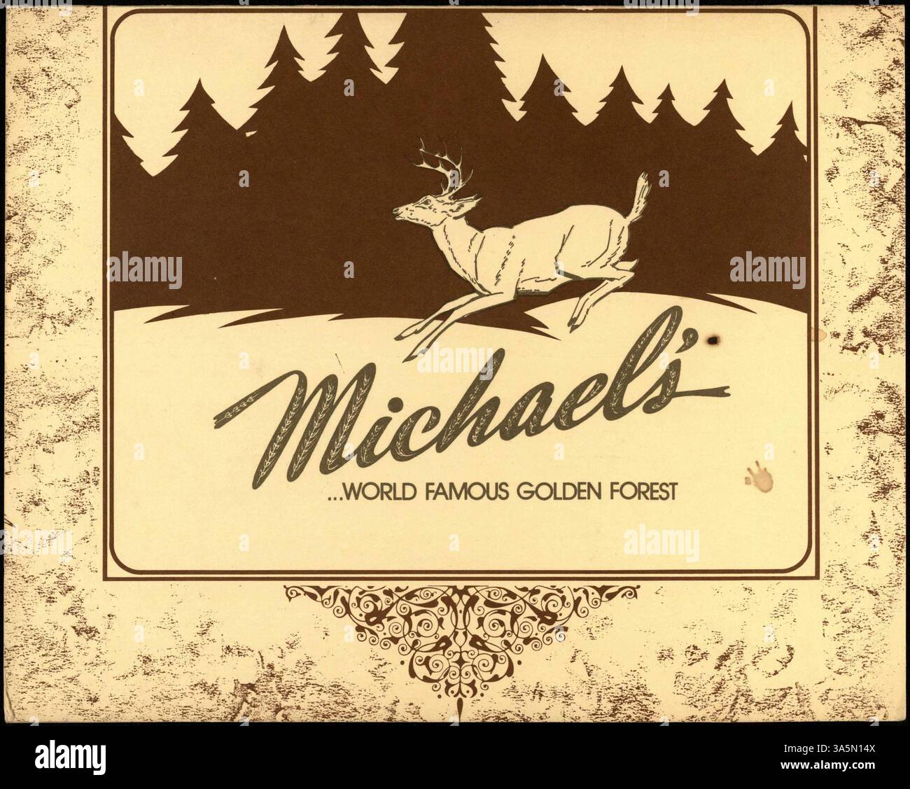 This bi-fold menu is printed on cream cardstock with brown, gold, and ...