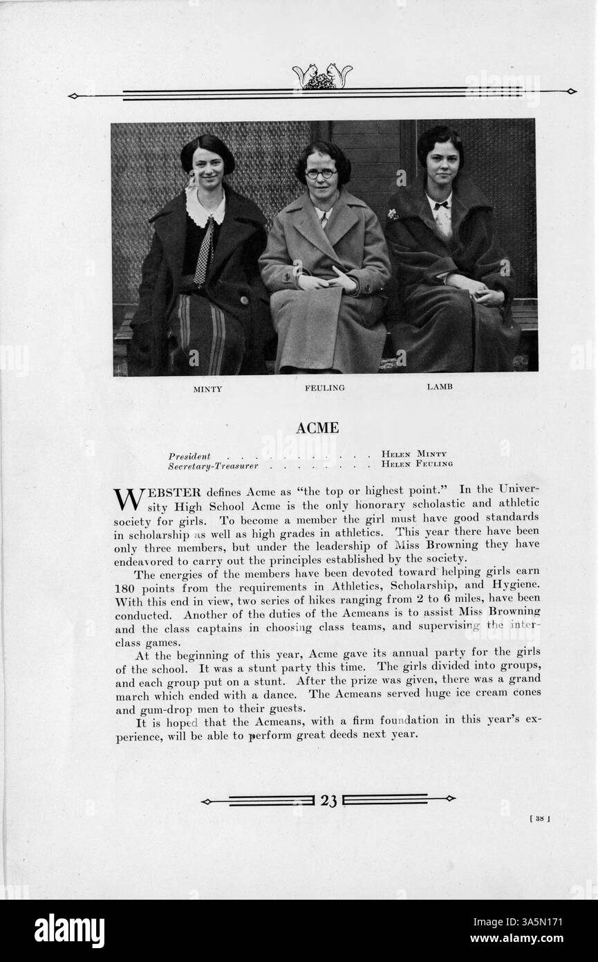 This 1923 yearbook, 'Bisbila', from University High School documents ...