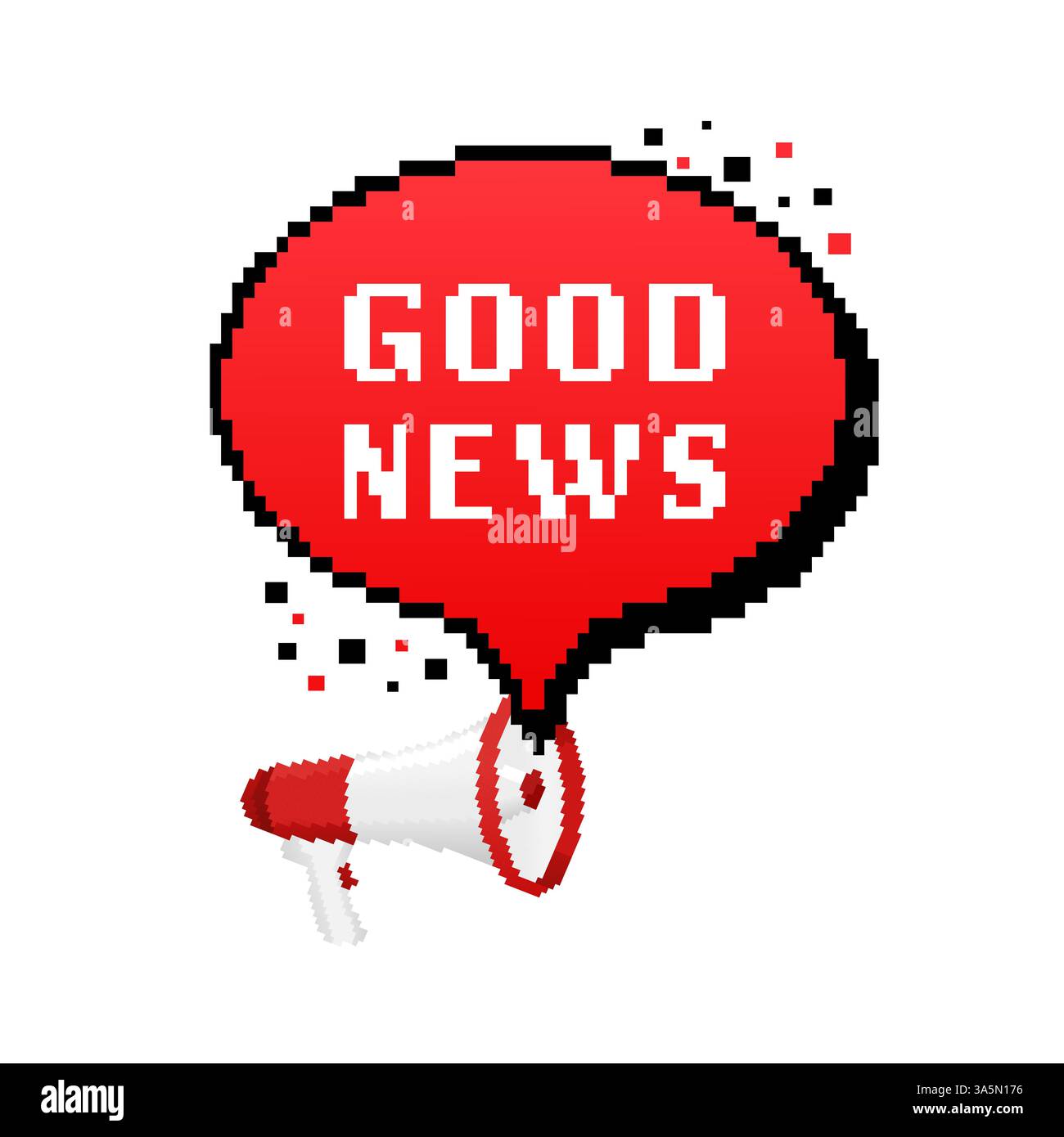 Good news megaphone on white background for flyer design. Pixel style ...