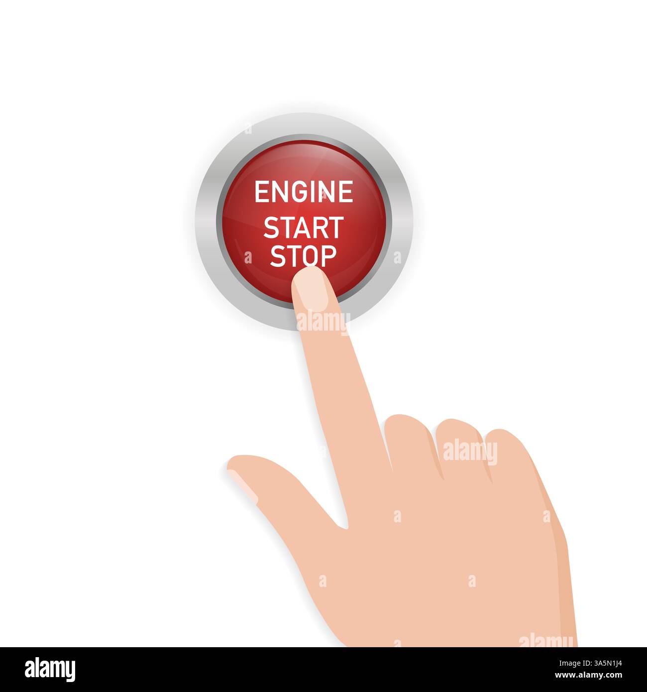 Abstract illustration with red engine start button on white background. Isolated vector icon ...