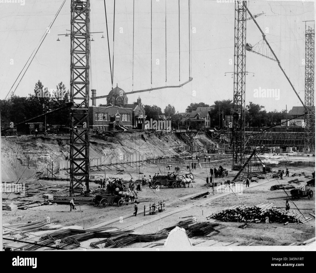 Excavation work for the Sears Roebuck Building on Lake Street is seen in this 1920s photograph ...