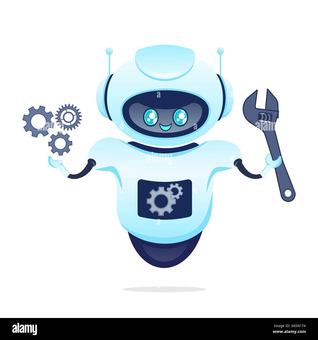 Settings bot in cartoon style. Marketing social media concept. Global ...