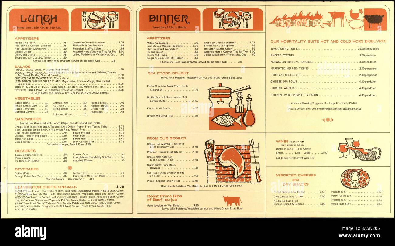 The Leamington Hotel Room Service Menu from the 1960s presents a broad ...