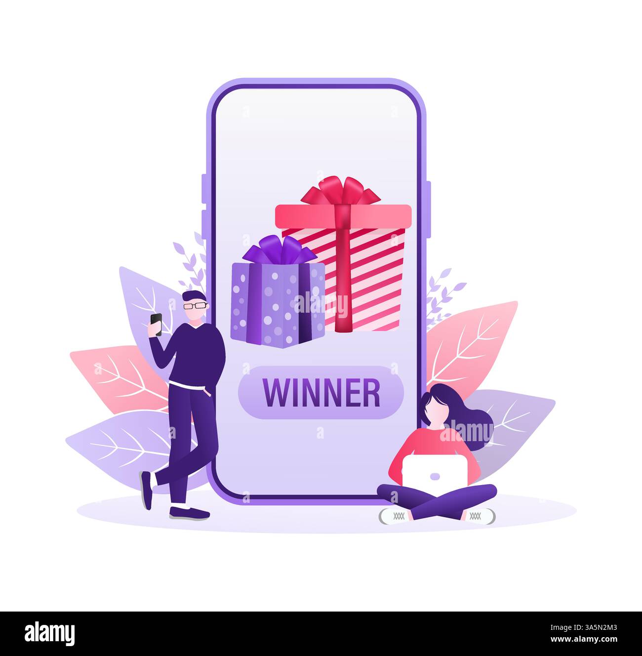 Cartoon character winner smartphone people. Business success concept ...