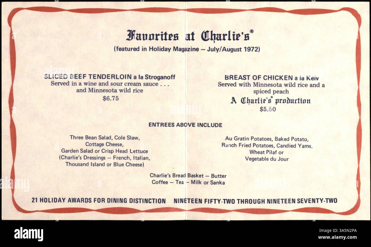 Charlie's Cafe Exceptionale's 1972 specials menu includes Icelandic ...