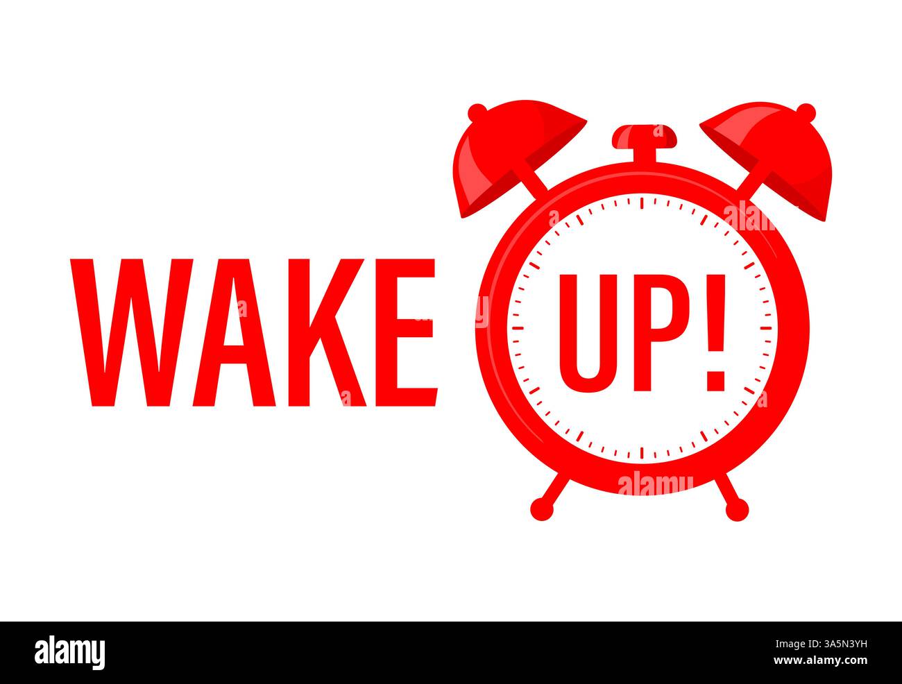 Line art illustration with red wake up alarm on halftone background for ...
