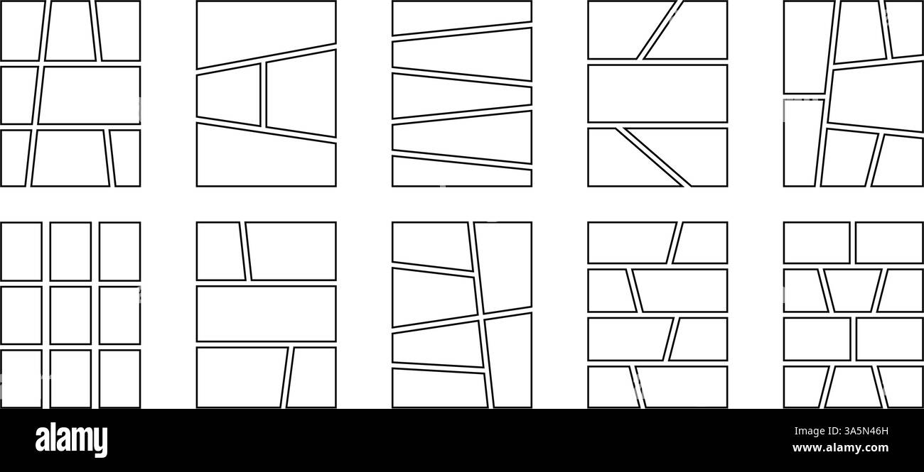 Set of cartoon book page templates. Anime comic page panels isolated on ...