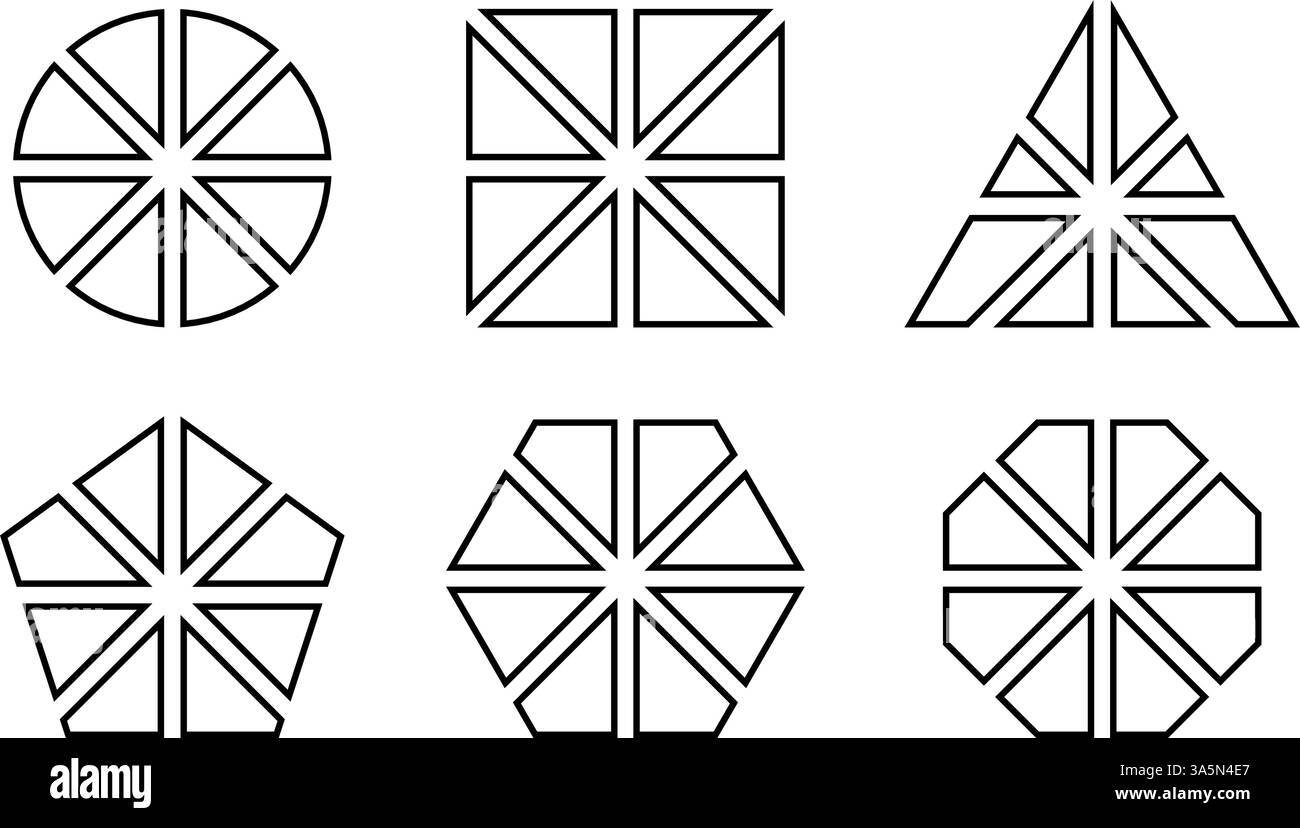Geometric shapes divided into 8 slices isolated on white background ...