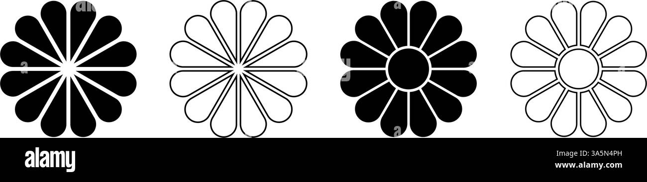 Daisy or gerbera silhouettes. Set of flower diagrams with 12 petals and ...