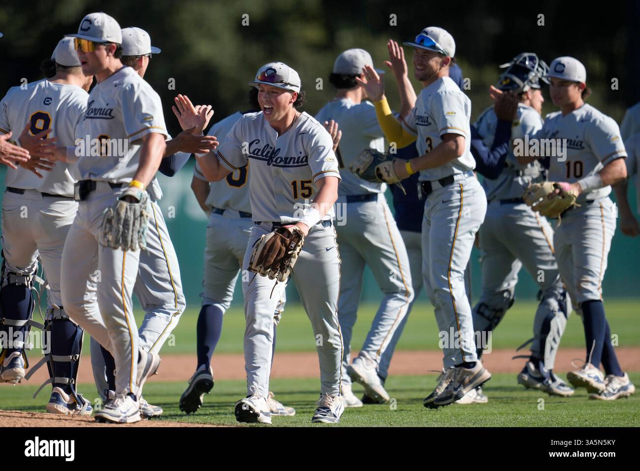 California's Jacob French (15) celebrates with teammates after ...