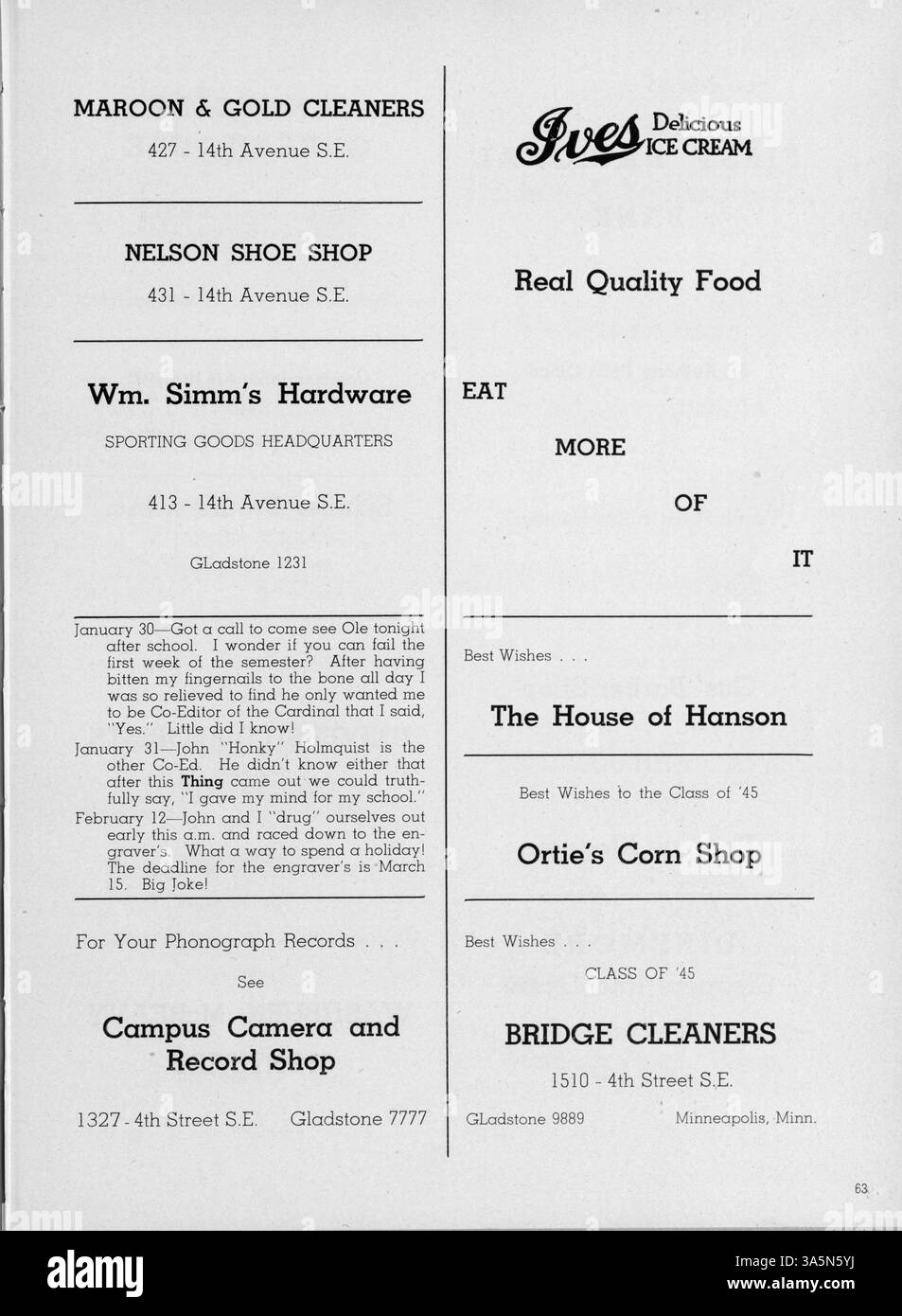 The cardinal 1945 yearbook highlights the social hi-res stock ...