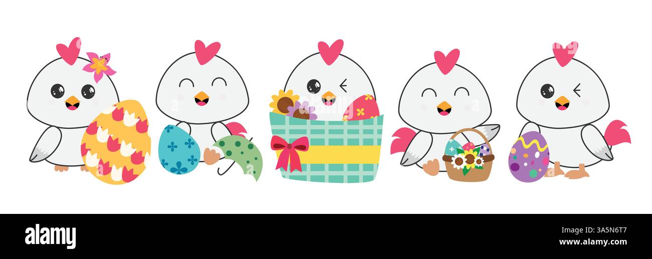 Chicken character clipart drawing set. Cute chick animal sitting and ...