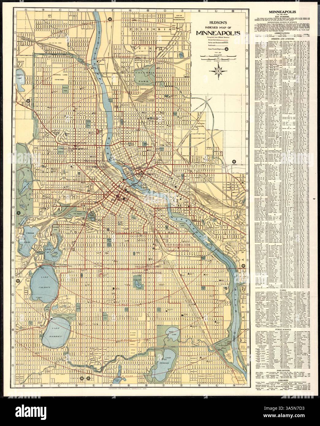 Hudson’s Indexed Map of Minneapolis provides detailed street locations ...