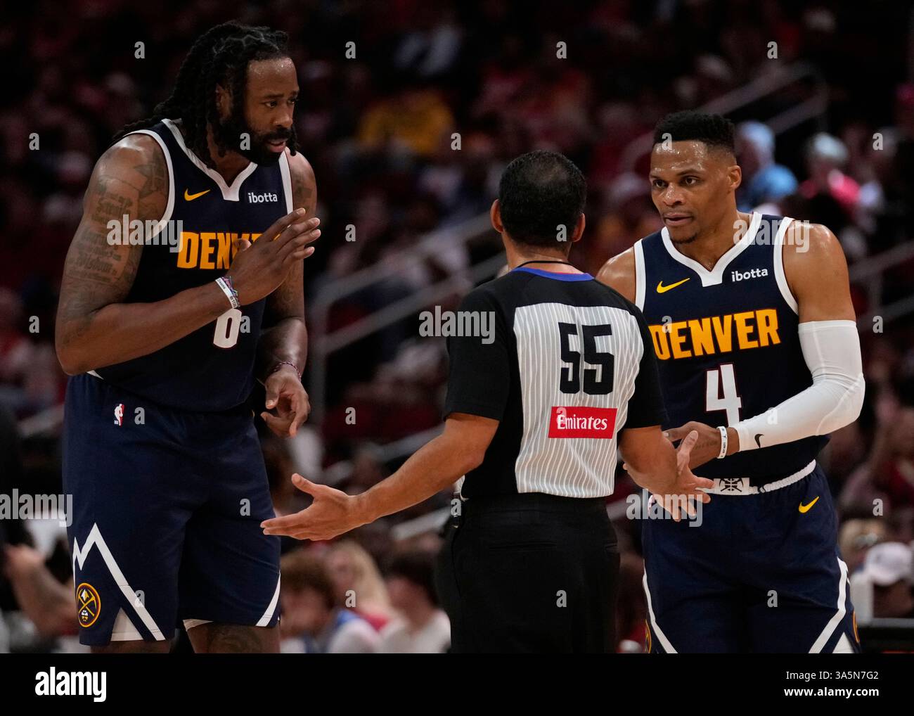 Denver Nuggets center DeAndre Jordan (6) and guard Russell Westbrook (4 ...