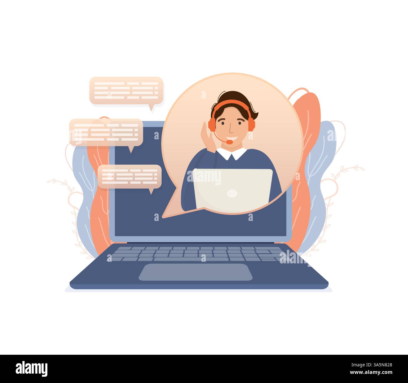 Call center, hotline flat vector illustrations. Smiling office workers ...