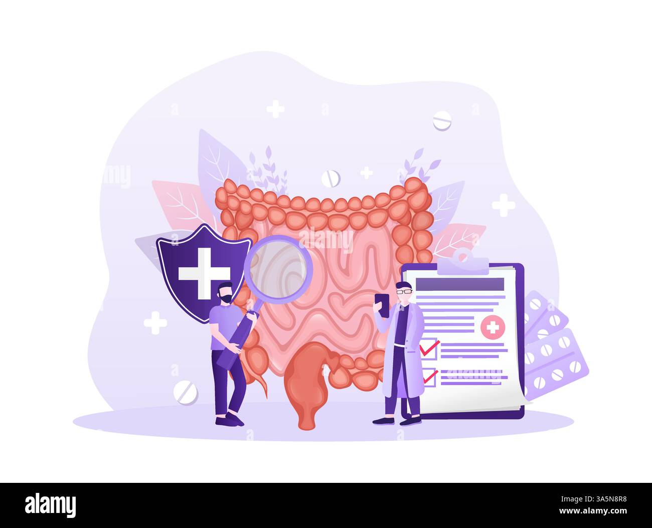 Cartoon vector illustration. Flat vector illustration with intestines ...