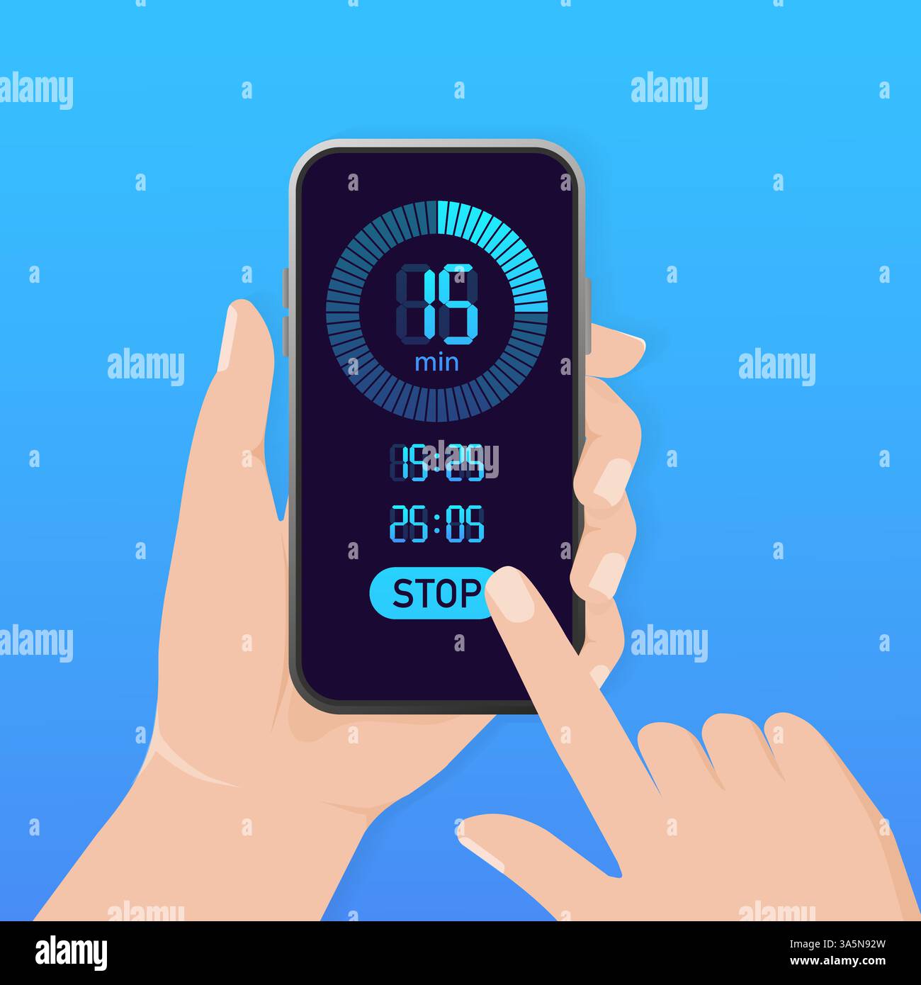 Mockup With Blue Stopwatch Smartphone On White Background Flat Design Digital Communication