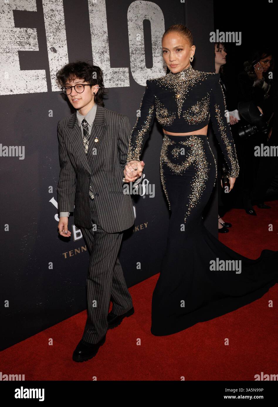 Emme Muñiz, left, and Jennifer Lopez attend the Broadway opening night ...