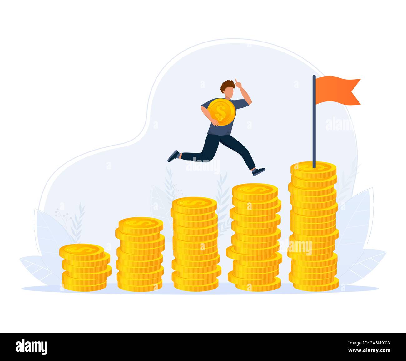 Compound interest, money growth investment. Businessman putting coins ...