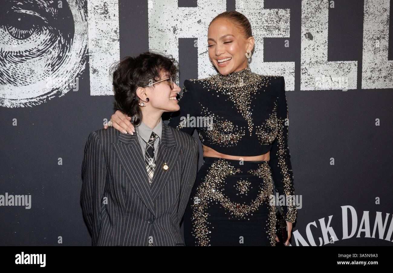 Emme Muñiz, left, and Jennifer Lopez attend the Broadway opening night ...