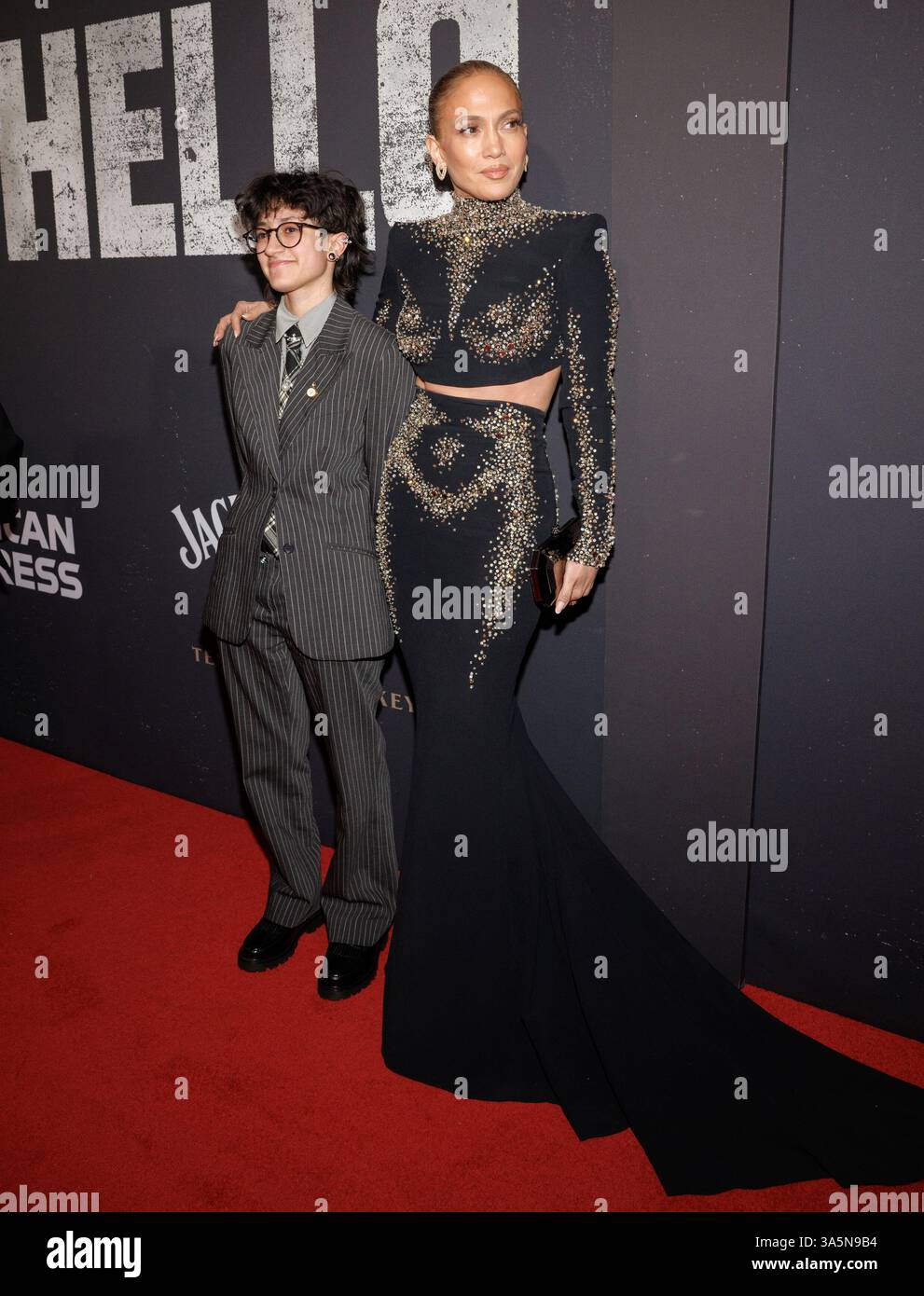 Emme Muñiz, left, and Jennifer Lopez attend the Broadway opening night ...