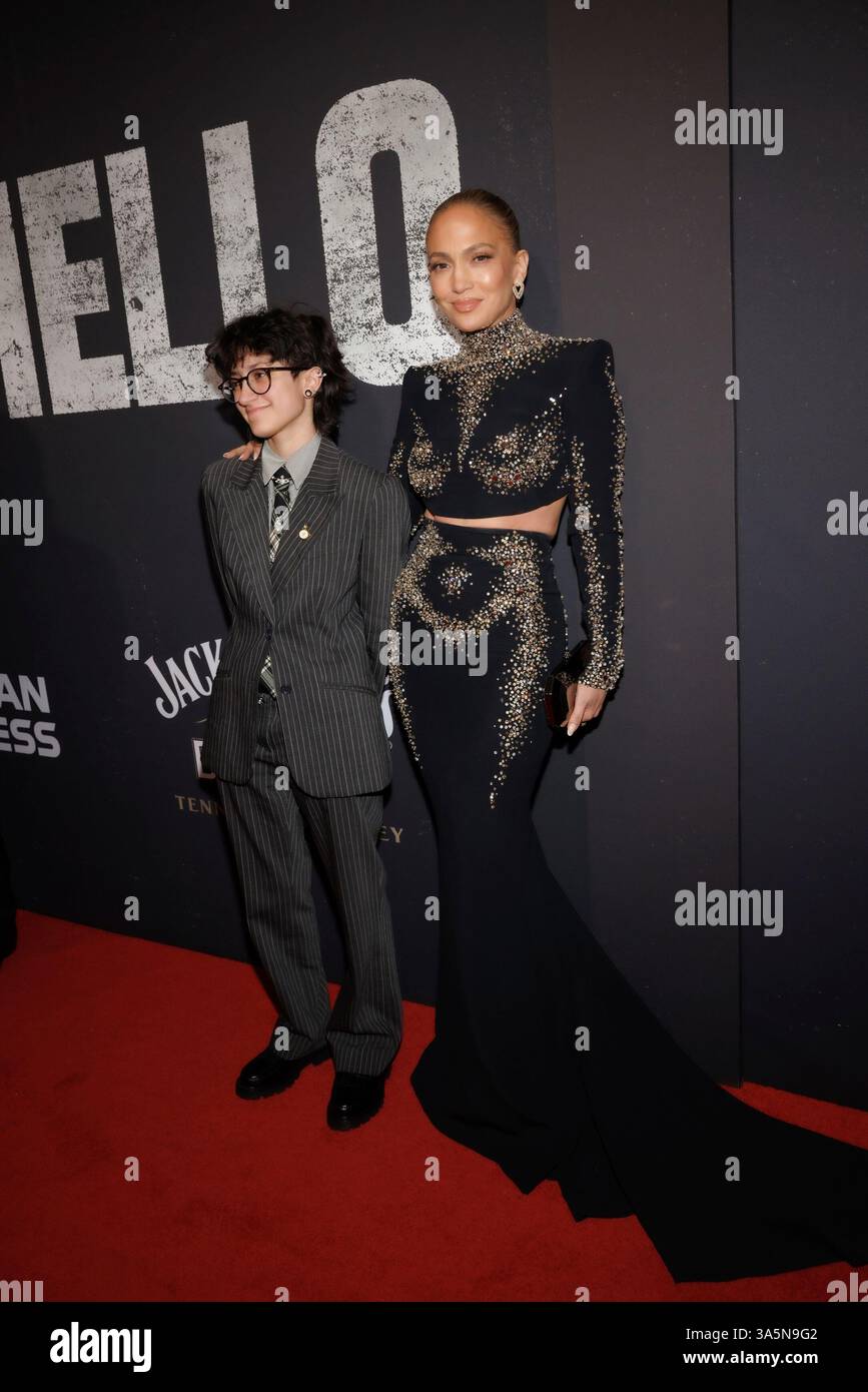 Emme Muñiz, left, and Jennifer Lopez attend the Broadway opening night ...
