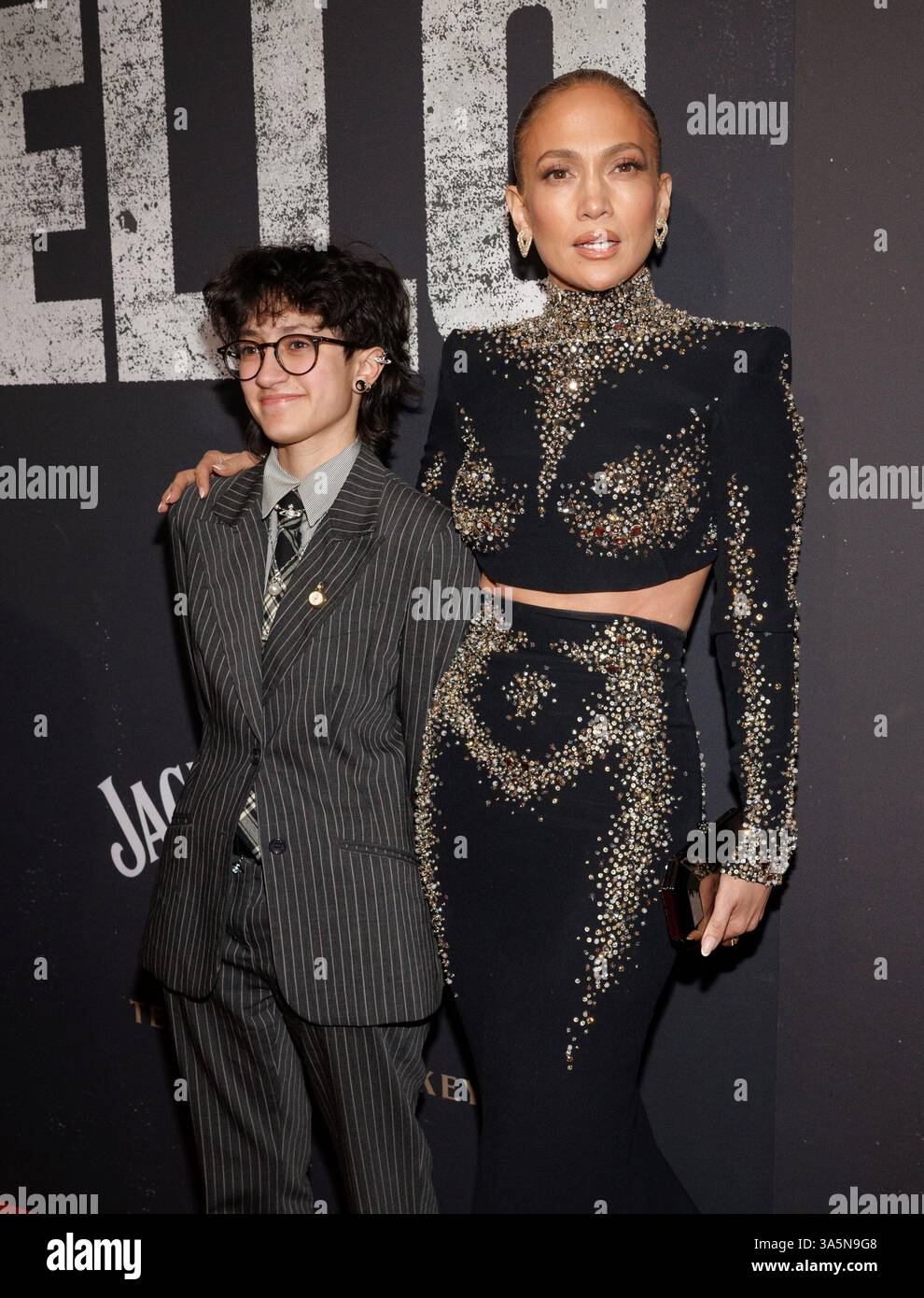 Emme Muñiz, left, and Jennifer Lopez attend the Broadway opening night ...