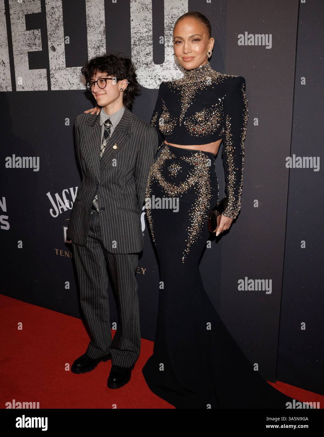 Emme Muñiz, left, and Jennifer Lopez attend the Broadway opening night ...