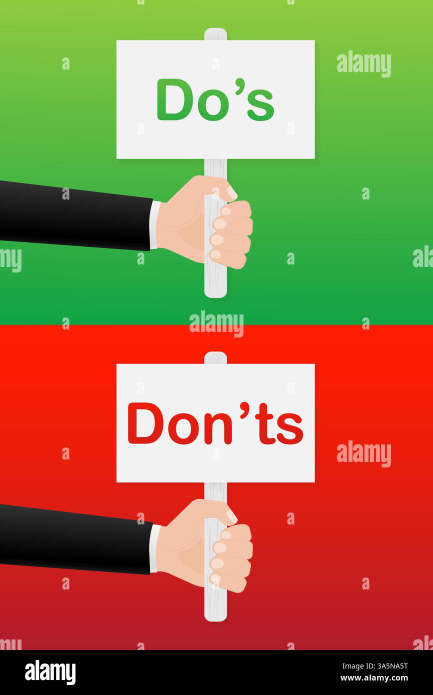 Hand holding placard Do's and Don'ts. Vector stock illustration Stock ...