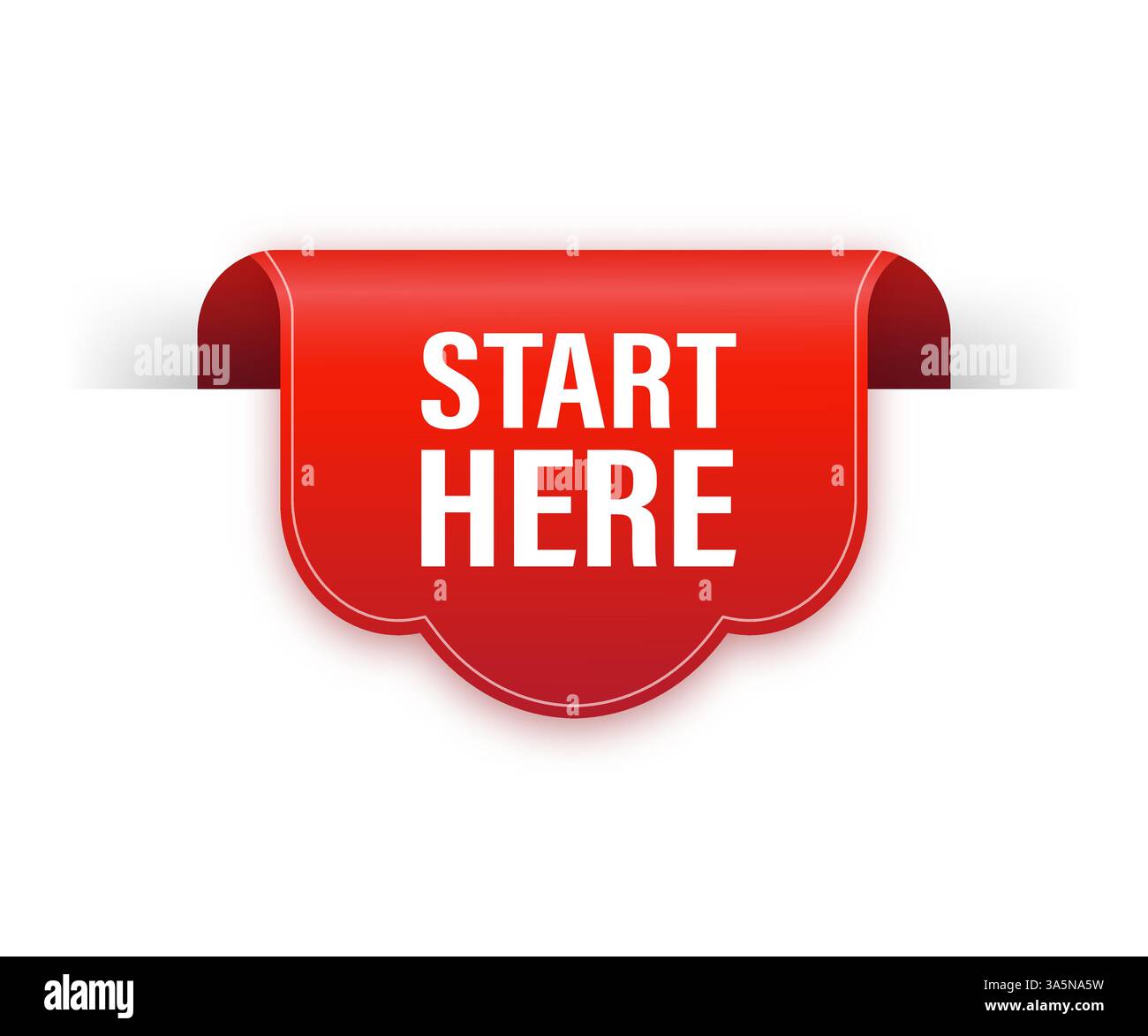 Start here red ribbon isolated on white background. Red label, banner ...