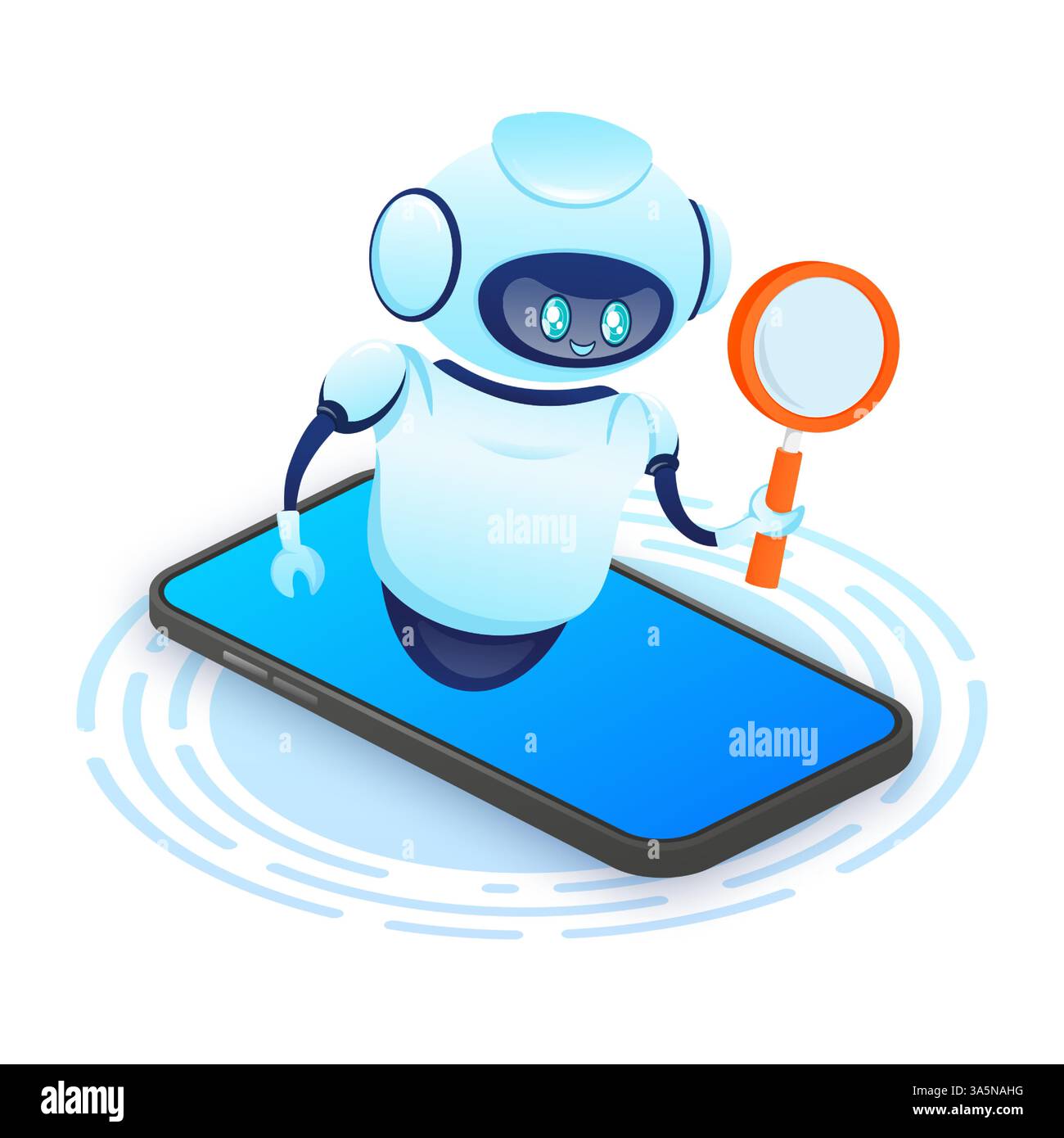 Search bot in cartoon style. Artificial intelligence. Isometric vector ...