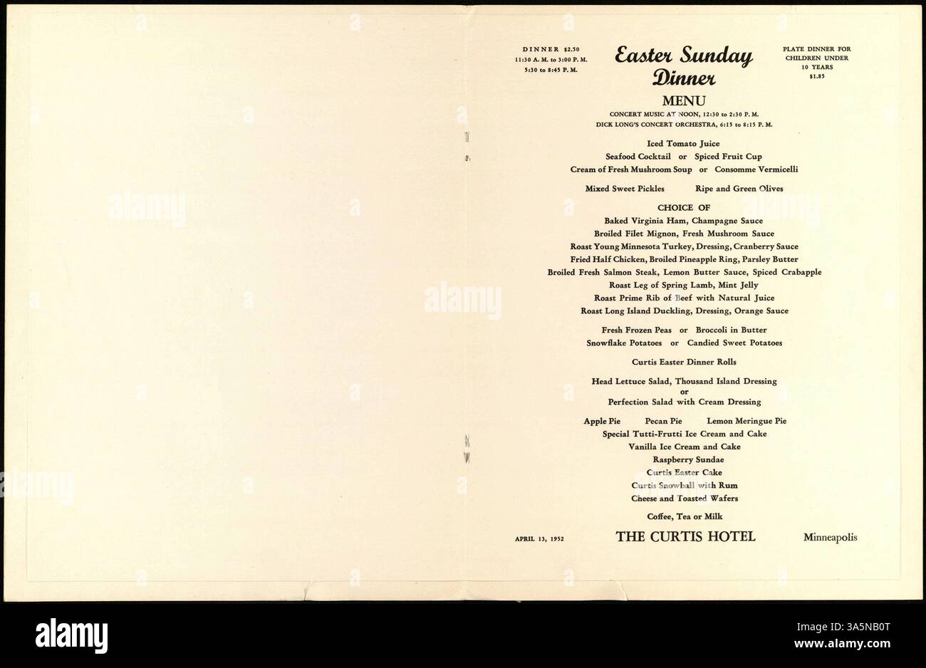 This 1952 Easter menu from the Curtis Hotel features an array of meal ...