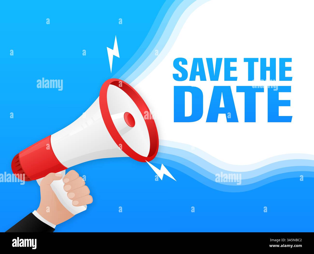 Template with blue save the megaphone on white background for flyer ...