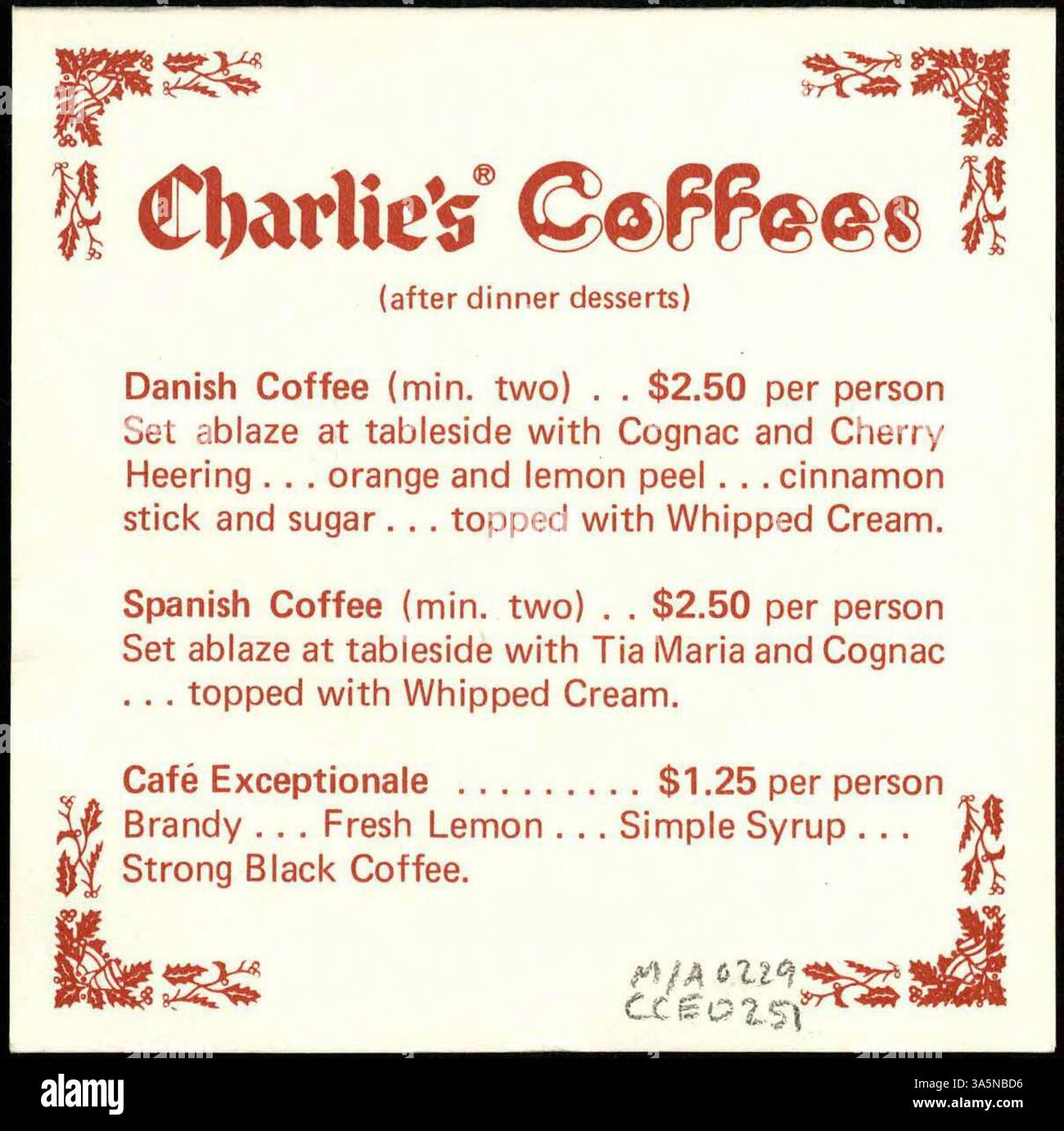 This 1973 tent card from charlies cafe exceptionale advertises hi-res ...