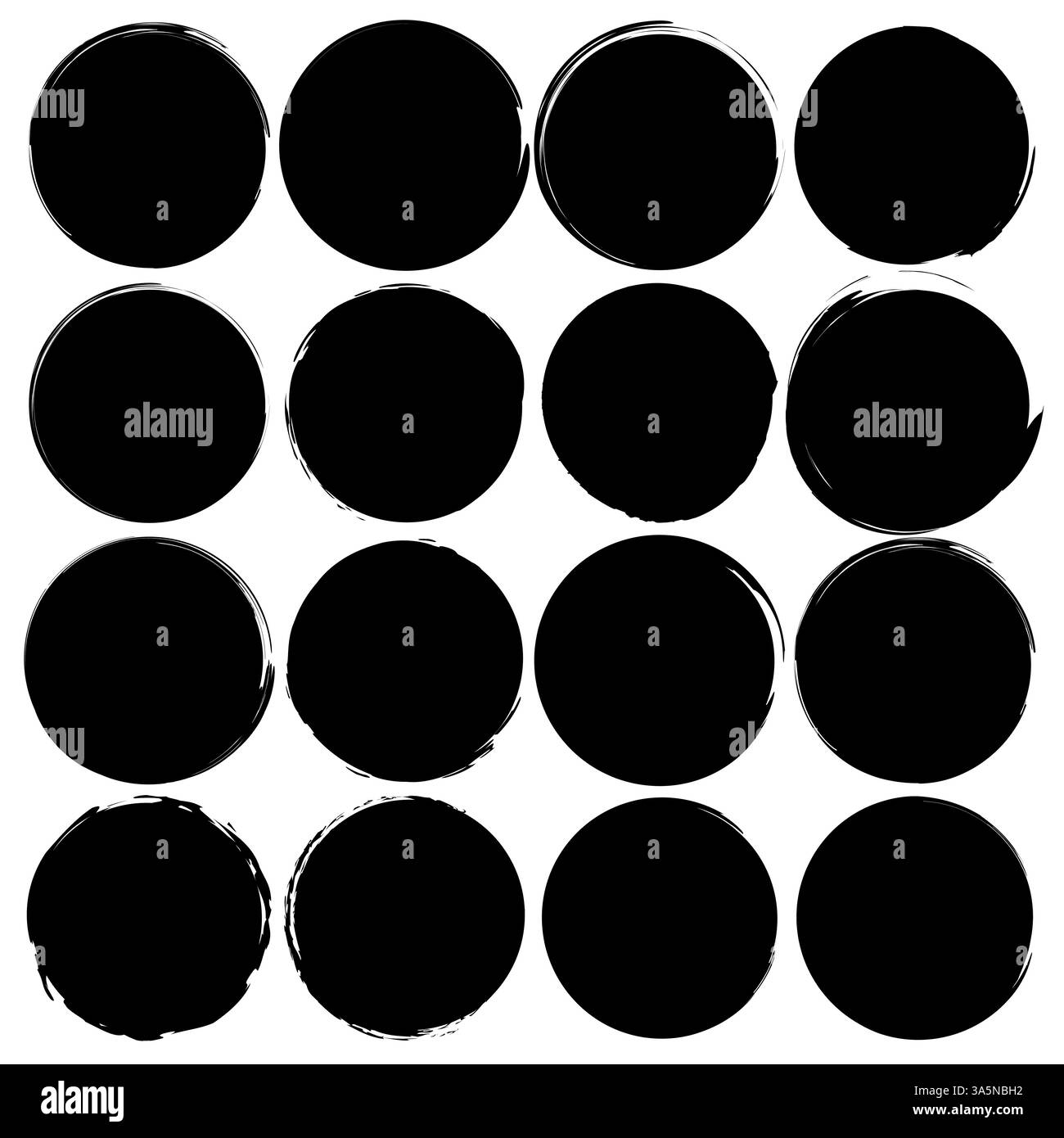 Solid black circles. Grunge ink shapes. Rough hand drawn. Vector ...