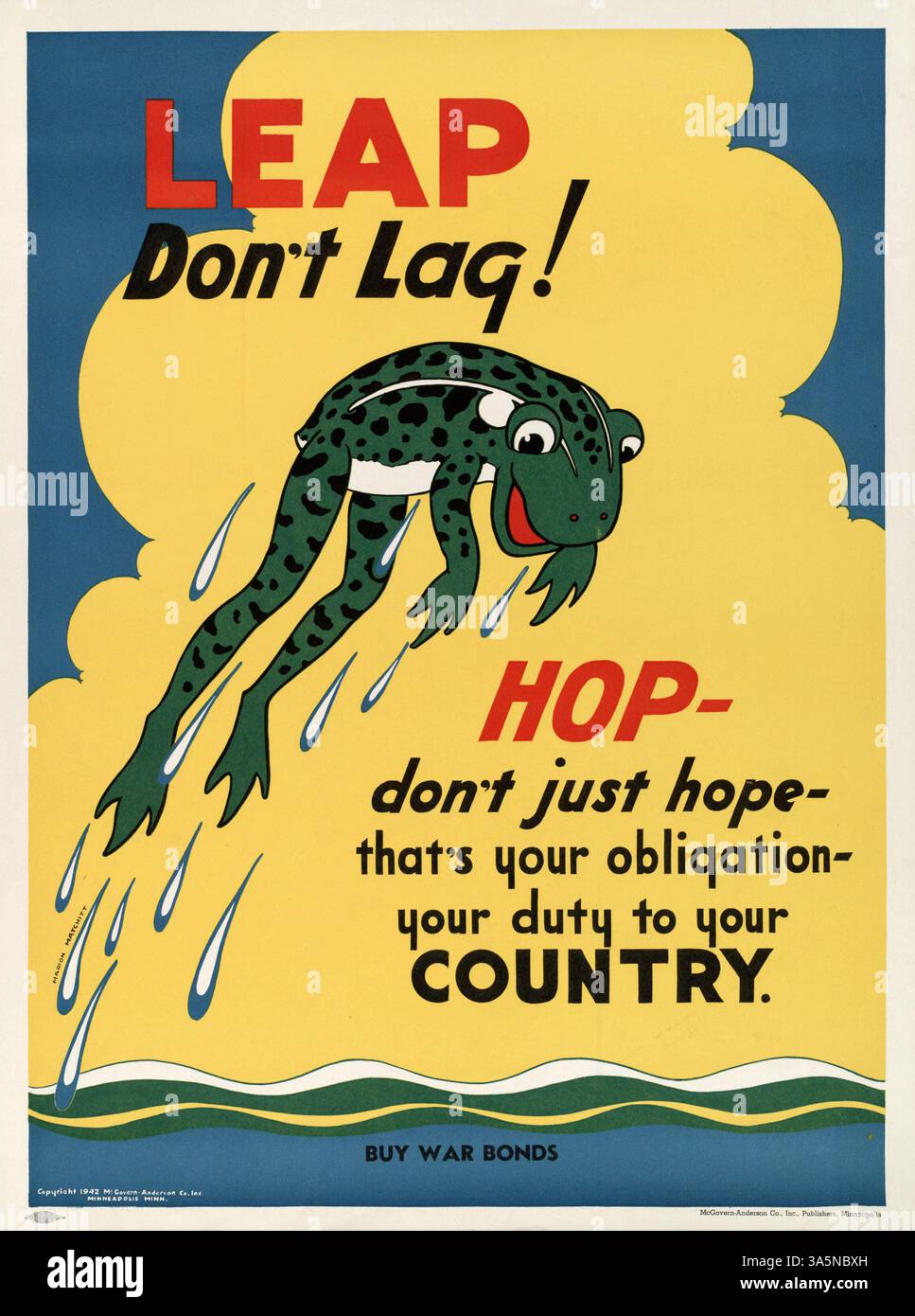 The 'Leap Don't Lag!' poster features a leaping frog and a message ...