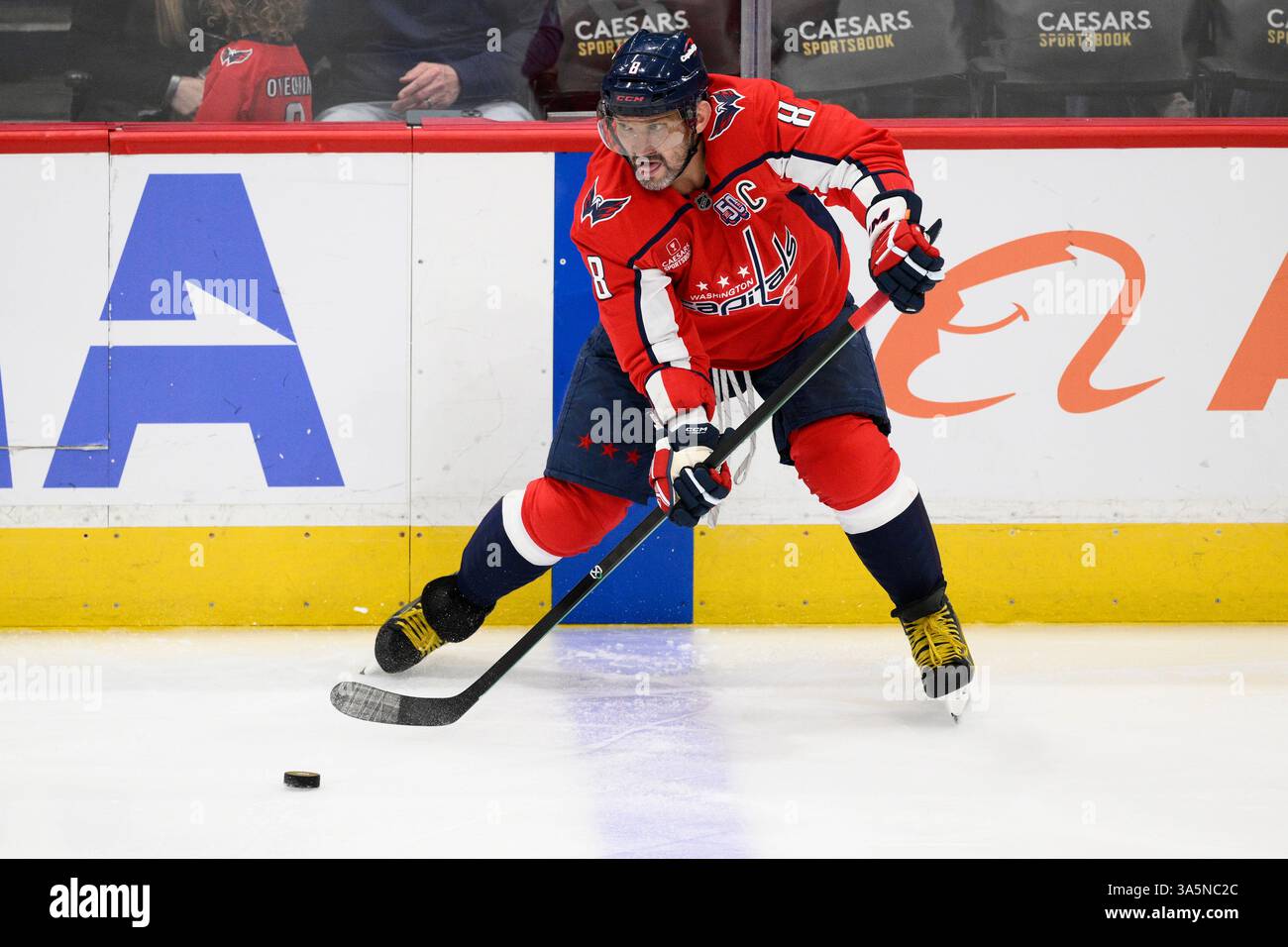 Washington Capitals left wing Alex Ovechkin (8) in action during the ...