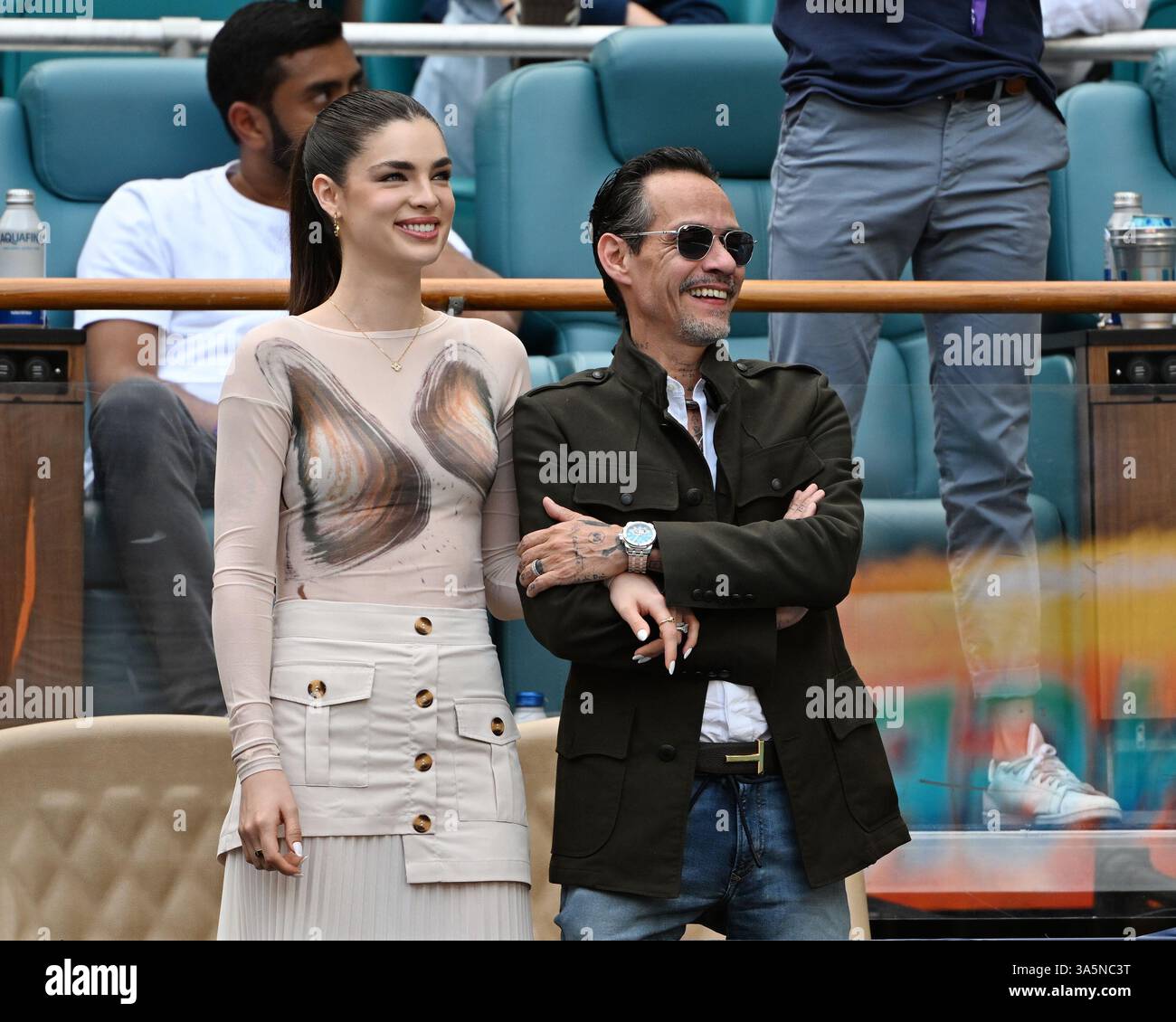 Miami Gardens FL, USA. 23rd Mar, 2025. Marc Anthony and his wife Nadia Ferreira are seen ...