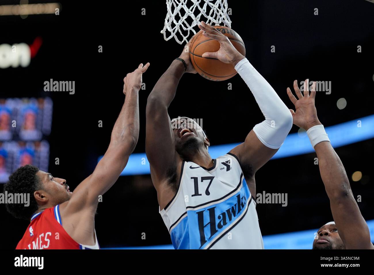 Atlanta Hawks forward Onyeka Okongwu (17) shoots against the ...